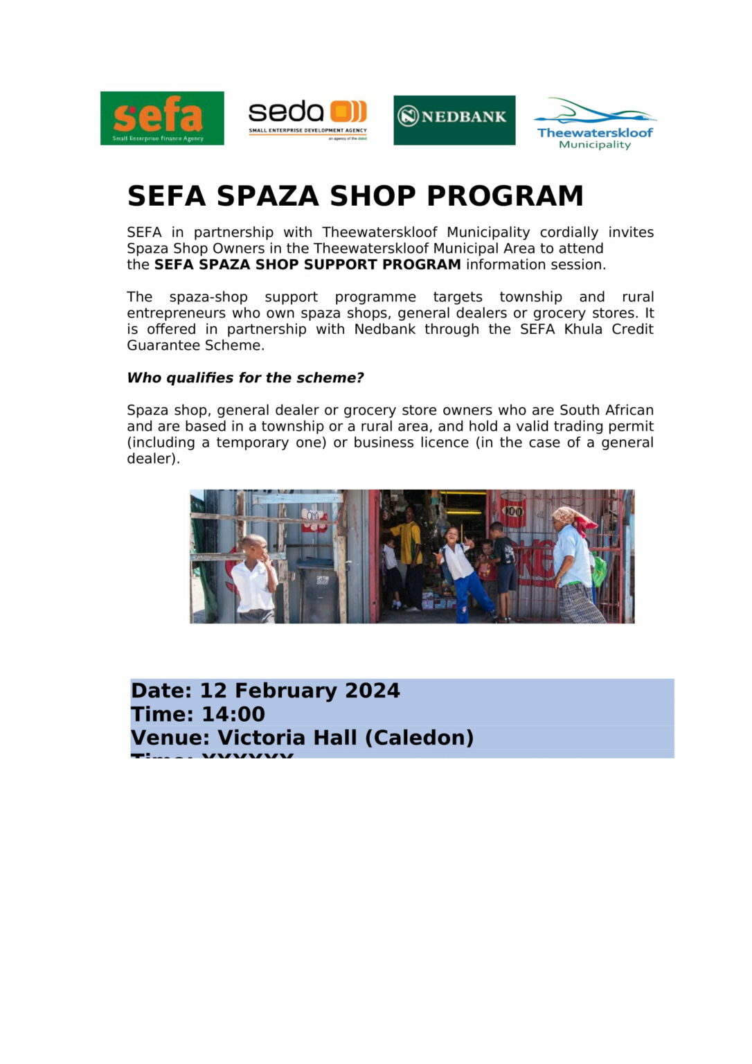 SEFA SPAZA SHOP FUNDING PROGRAM | Theewaterskloof Municipality